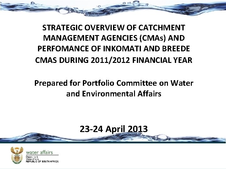 STRATEGIC OVERVIEW OF CATCHMENT MANAGEMENT AGENCIES CMAs AND