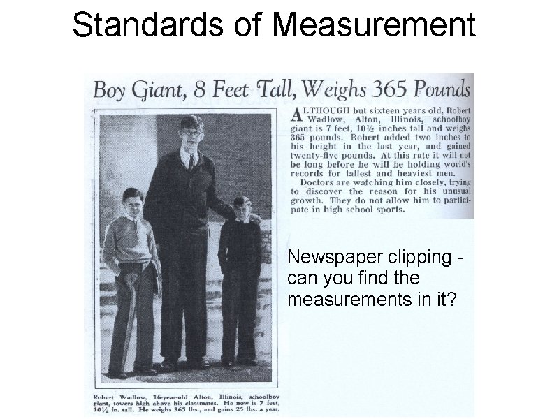 Standards of Measurement Newspaper clipping can you find