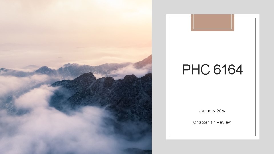 PHC 6164 January 26 th Chapter 17 Review