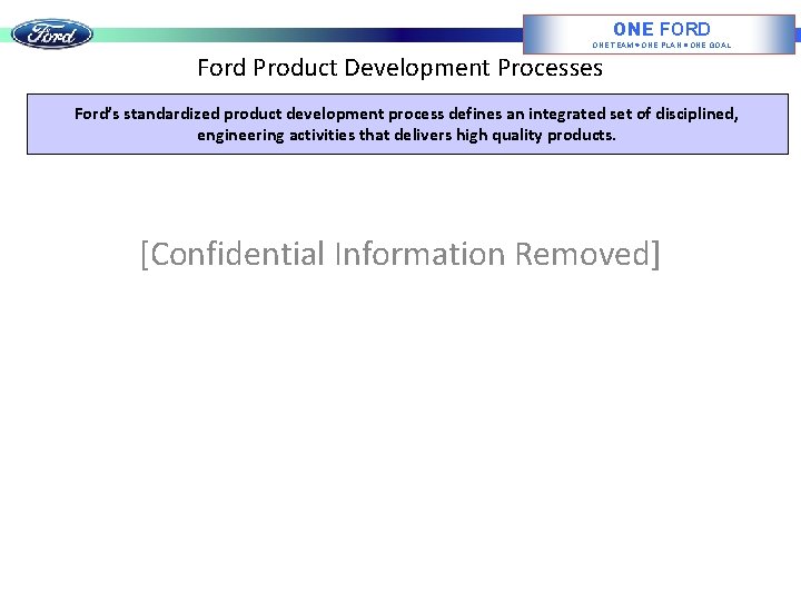 ONE FORD ONE TEAM ONE PLAN ONE GOAL