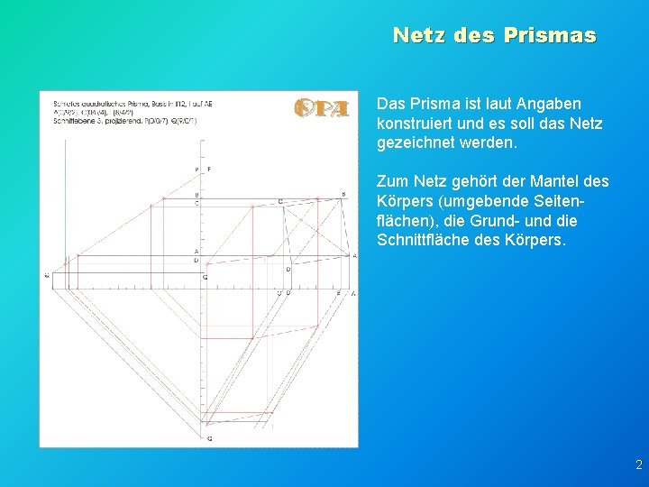 Netz des Prismas Aufgabenstellung Von einem schiefen Prisma
