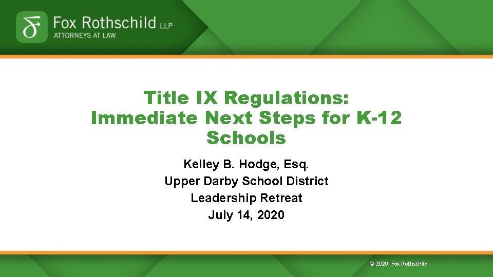 Title IX Regulations Immediate Next Steps for K12