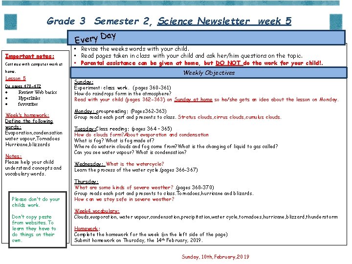 Grade 3 Semester 2 Science Newsletter week 5