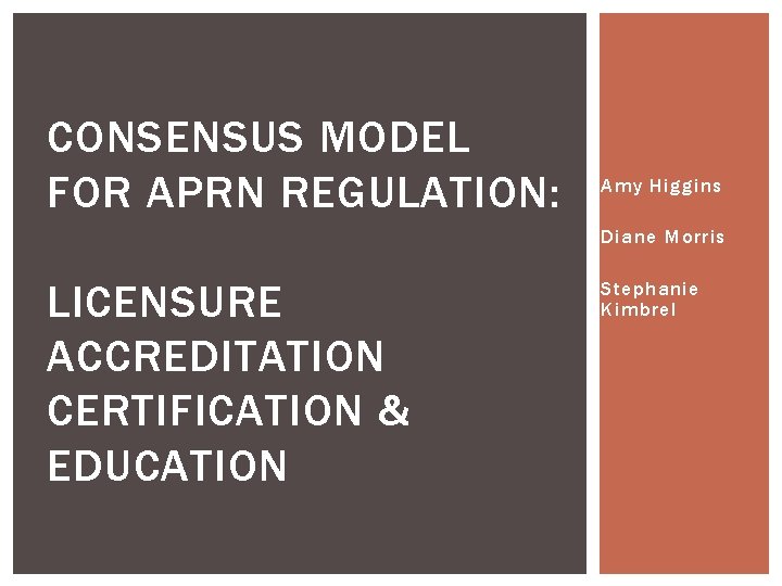 CONSENSUS MODEL FOR APRN REGULATION Amy Higgins Diane