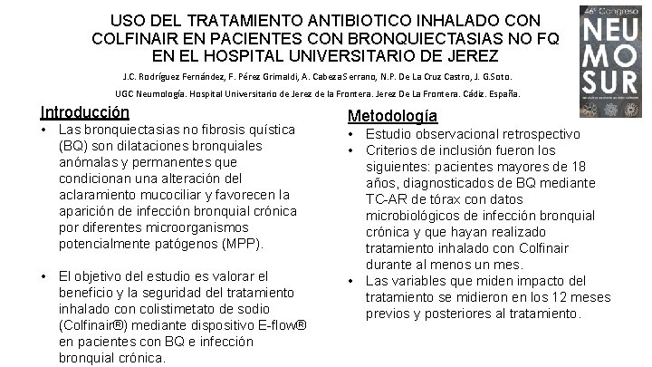 USO DEL TRATAMIENTO ANTIBIOTICO INHALADO CON COLFINAIR EN