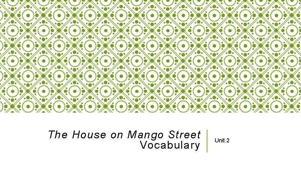 The House on Mango Street Vocabulary Unit 2