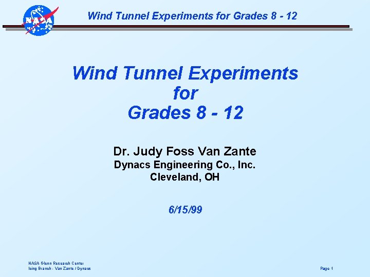 Wind Tunnel Experiments for Grades 8 12 Dr