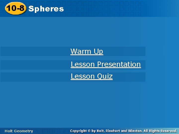 10 8 Spheres Warm Up Lesson Presentation Lesson