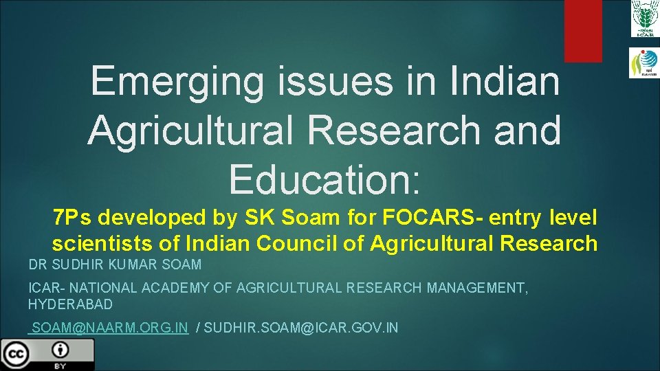 Emerging issues in Indian Agricultural Research and Education