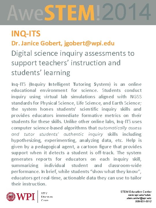 2014 INQITS Dr Janice Gobert jgobertwpi edu Digital