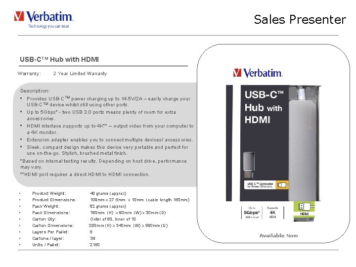 Sales Presenter USBCTM Hub with HDMI Warranty 2