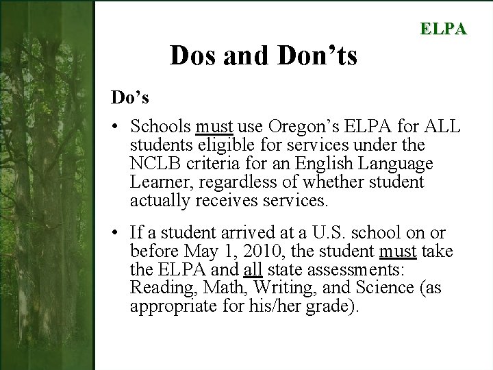 ELPA ELPA Objectives Understand the definition and purpose