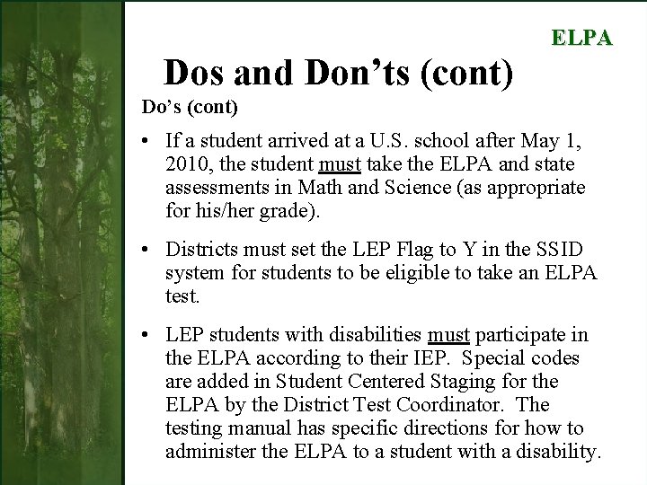 ELPA ELPA Objectives Understand the definition and purpose