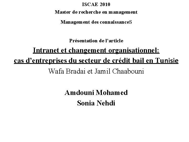 ISCAE 2010 Master de recherche en management Management