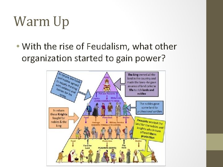 Warm Up With the rise of Feudalism what