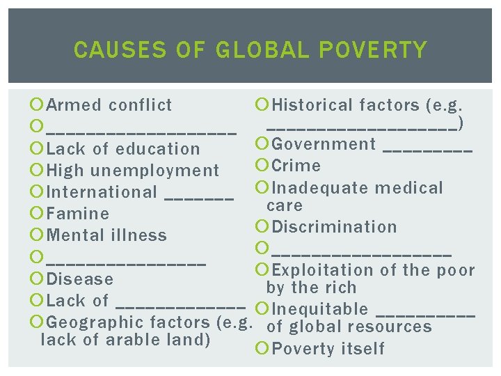 FACTORS IN GLOBAL POVERTY LIVING STANDARDS PART 2