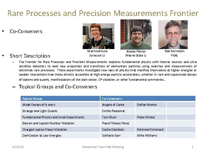 Rare Processes and Precision Measurements Frontier Face Photo