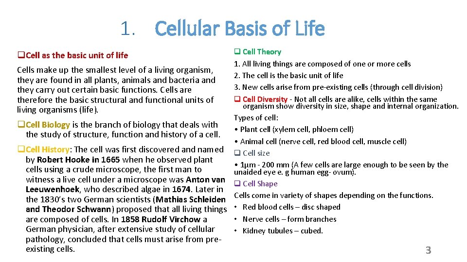 GENERAL BIOLOGY 1 BLY 101 Credit units 3