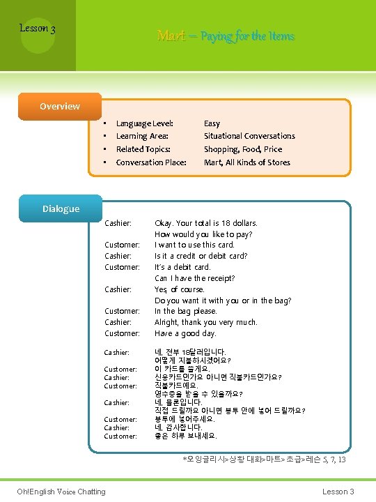Lesson 3 Mart Paying for the Items Overview