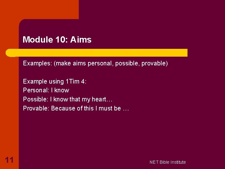 Module 10 Aims Cognitive Head Affective Heart Behavioral