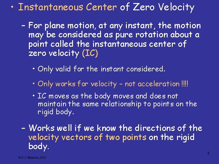 Plane Kinematics of Rigid Bodies Instantaneous Center of