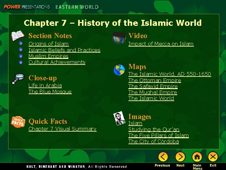 Chapter 7 History of the Islamic World Section