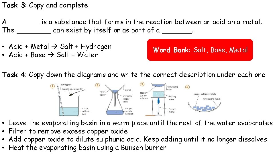 Neutralisation Starter Answer the questions in the boxes