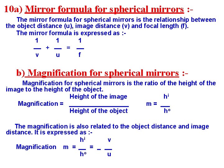 CHAPTER 10 LIGHT REFLECTION AND REFRACTION Class X