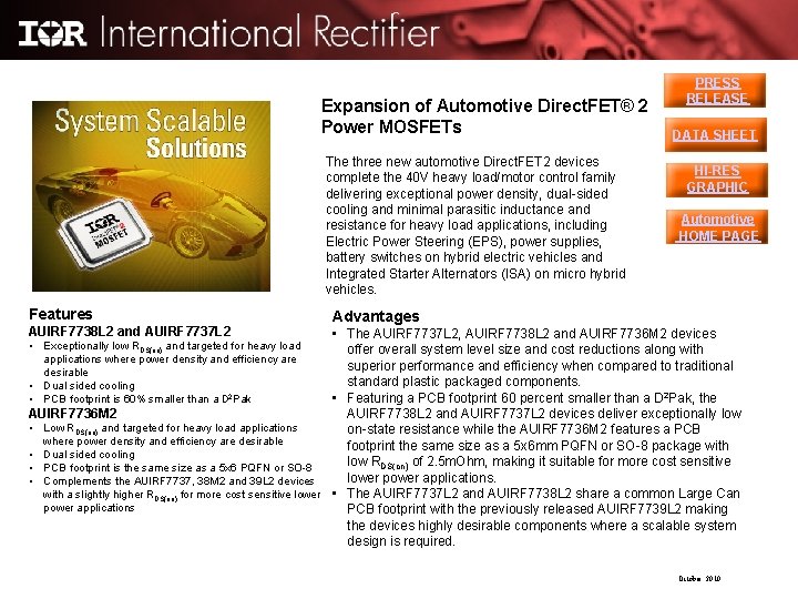 Expansion of Automotive Direct FET 2 Power MOSFETs