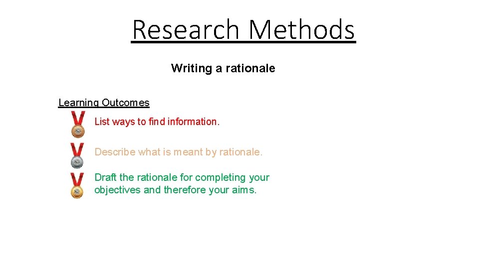 Research Methods Writing a rationale Learning Outcomes List