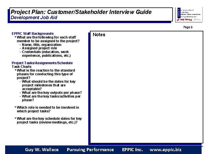 Project Plan CustomerStakeholder Interview Guide Development Job Aid