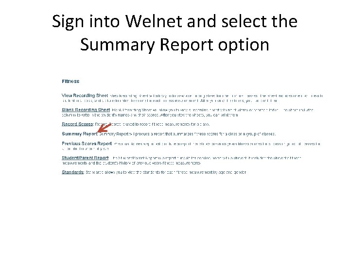 Sign into Welnet and select the Summary Report