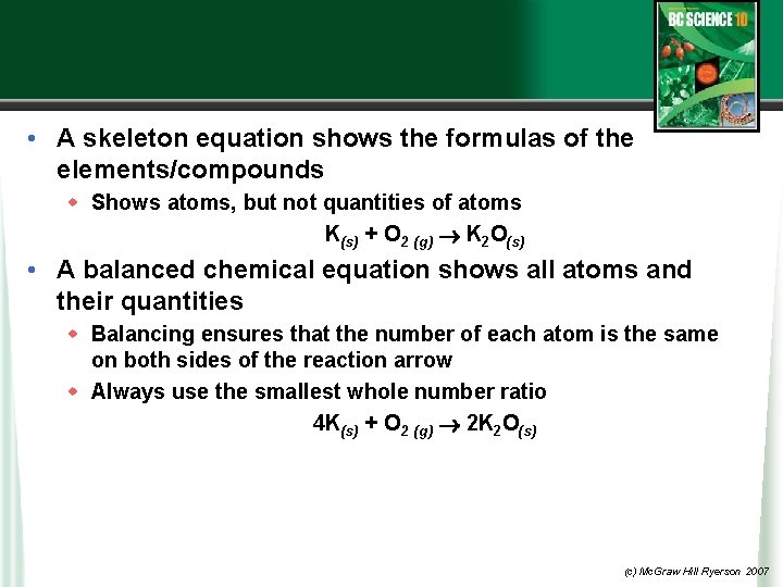 Balancing Chemical Equations Science 10 c Mc Graw