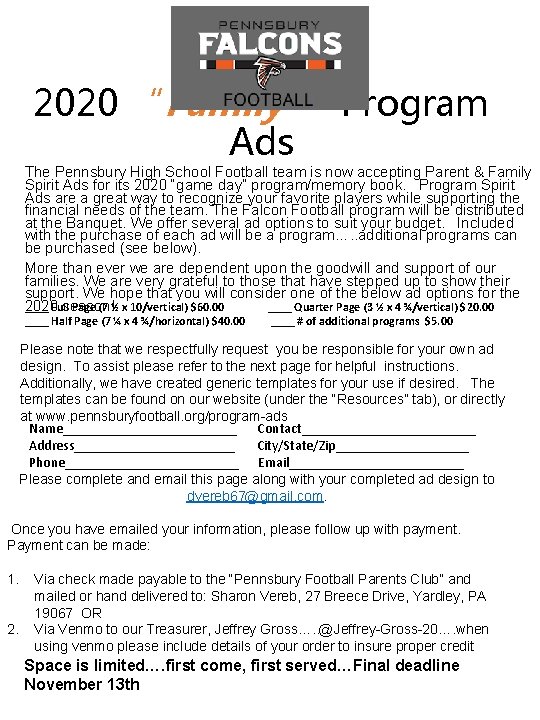 2020 Family Program Ads The Pennsbury High School