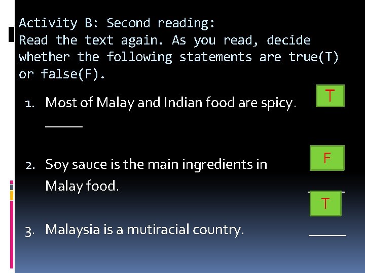 READING COMPREHENSION YEAR 5 MALAYSIAN FOOD Theme Topic