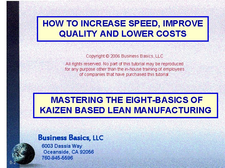 KAIZEN BASED LEAN MANUFACTURING KBLM Introduction Business Basics