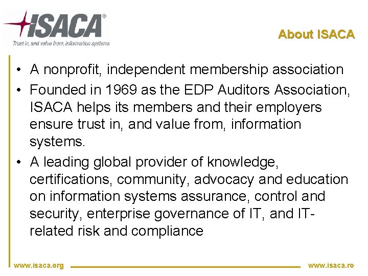 About ISACA Romania Business Model for Information Security