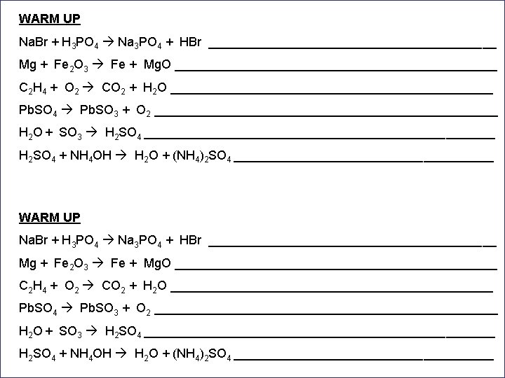 Unit 6 Chemical Reactions Day 3 Review Types