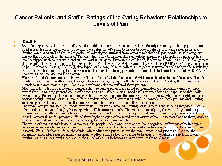 Cancer Patients and Staff s Ratings of the