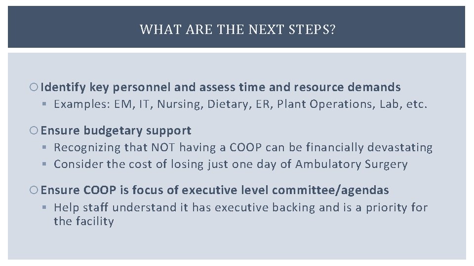 CONTINUITY OF OPERATIONS PLANNING FOR HOSPITALS HEALTHCARE ORGANIZATIONS