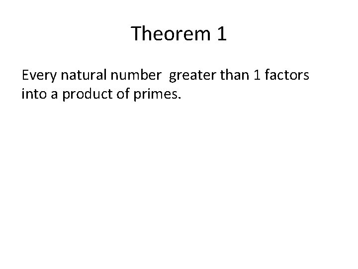Algebra 3 Unique Factorization Theorem 1 Every natural