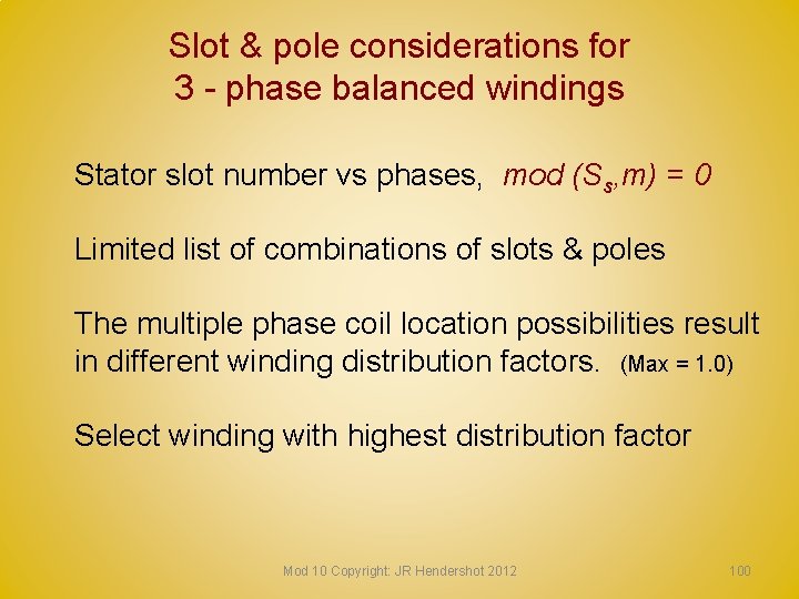 Electric Machine Design Course Selection of Phases Poles