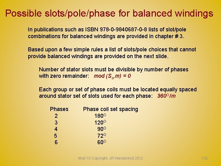 Electric Machine Design Course Selection of Phases Poles