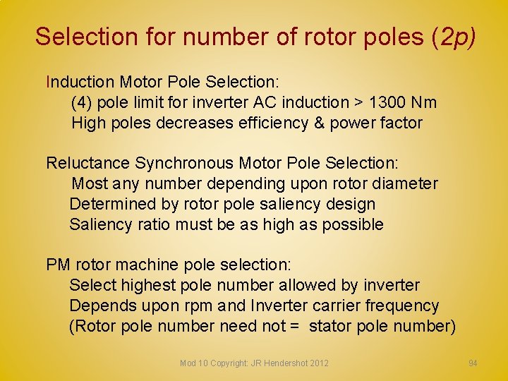 Electric Machine Design Course Selection of Phases Poles
