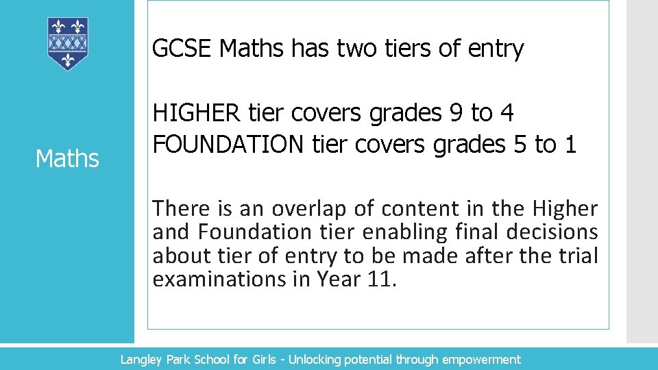 GCSE Maths Exam Board EDEXCEL Langley Park School
