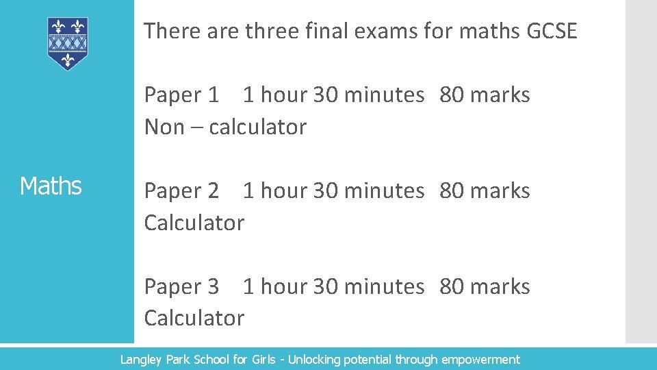 GCSE Maths Exam Board EDEXCEL Langley Park School