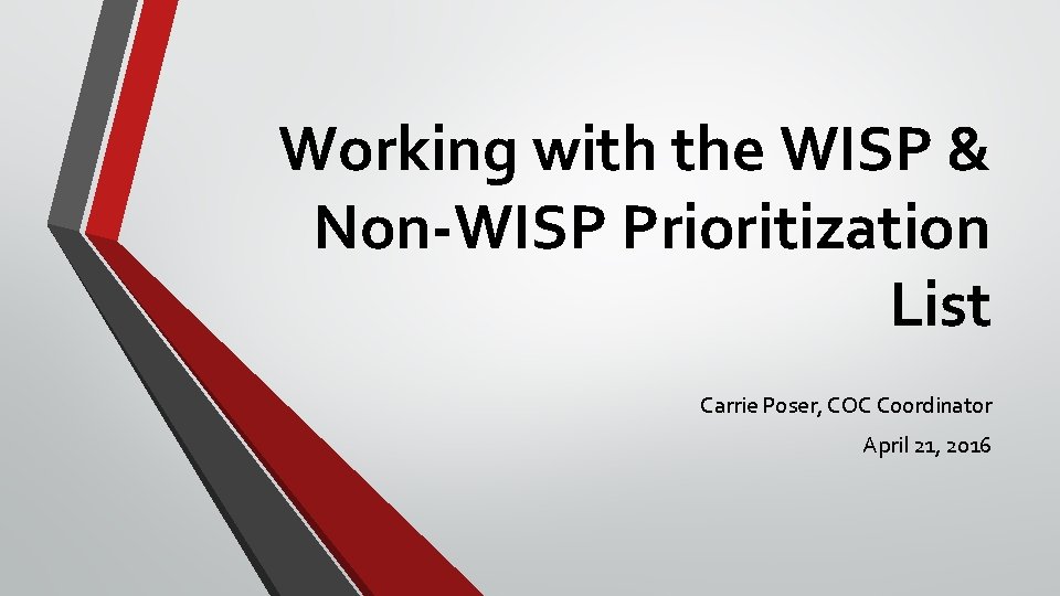 Working with the WISP NonWISP Prioritization List Carrie