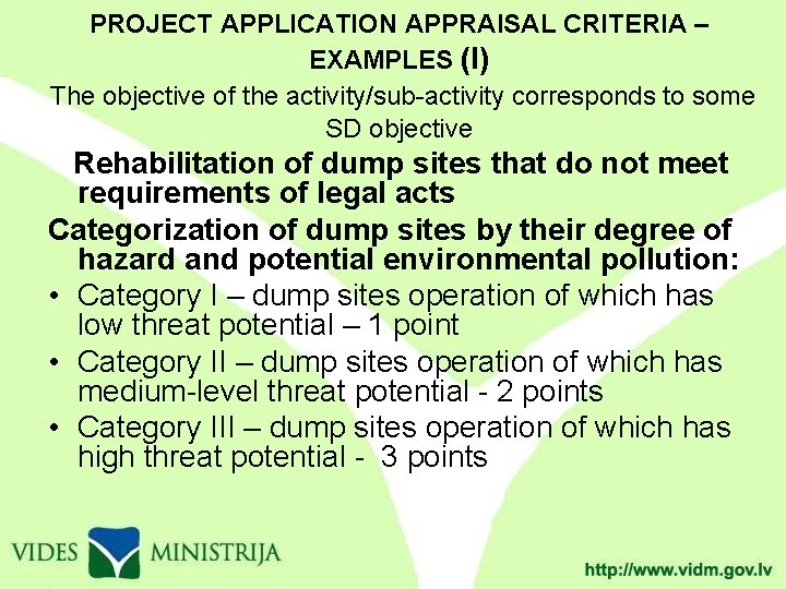 Implementation of the Horizontal Priority Sustainable Development of