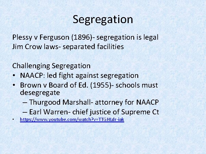 Civil Rights Movement Segregation Plessy v Ferguson 1896