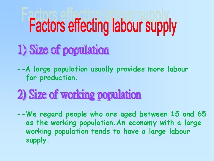 The resources used in production Labour Land Capital